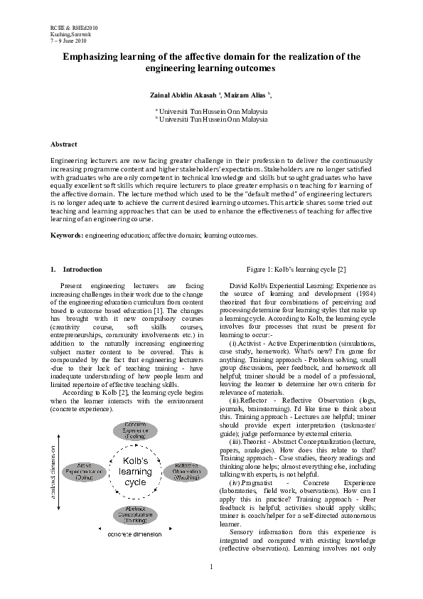 (PDF) Emphasizing learning of the affective domain for the realization ...