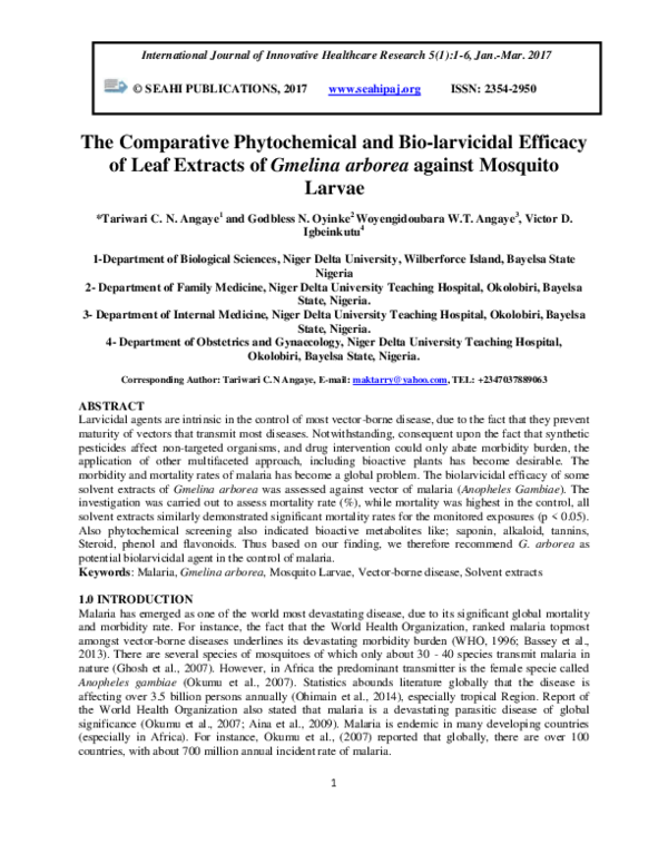 (PDF) The Comparative Phytochemical and Bio-larvicidal Efficacy of Leaf ...