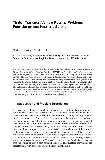(PDF) Timber Transport Vehicle Routing Problems: Formulation and ...