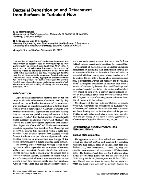 (PDF) Bacterial deposition on and detachment from surfaces in turbulent ...