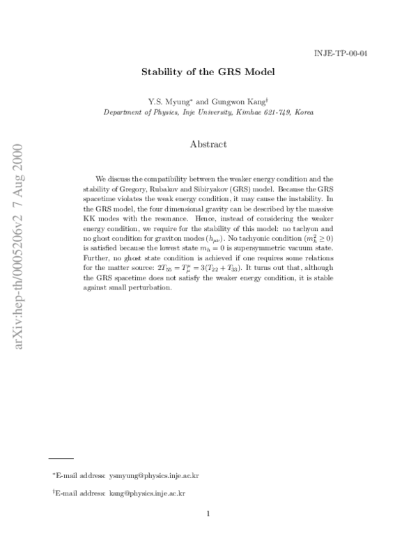 (PDF) Stability of the GRS model
