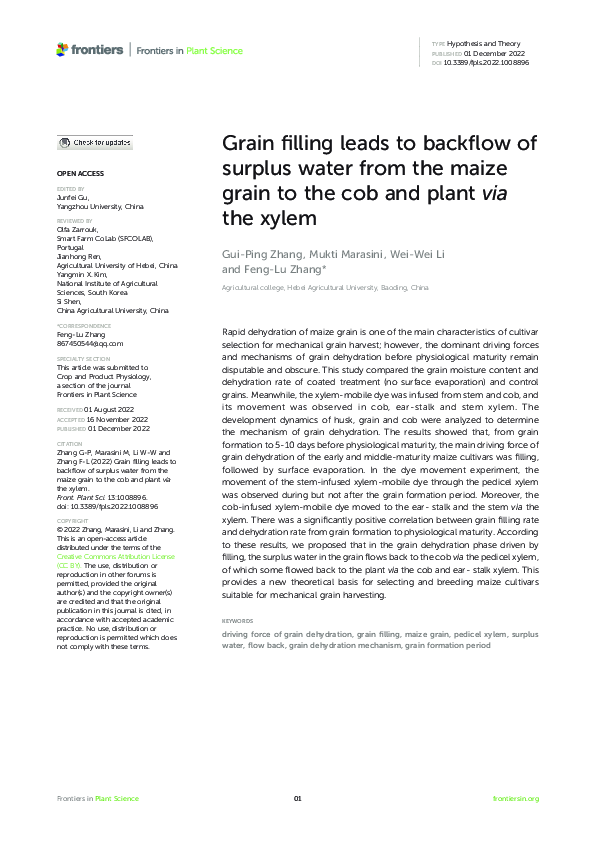 (PDF) Grain filling leads to backflow of surplus water from the maize ...