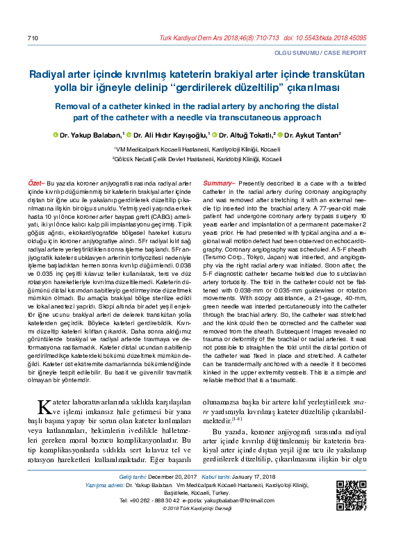 (PDF) Removal of a catheter kinked in the radial artery by anchoring ...
