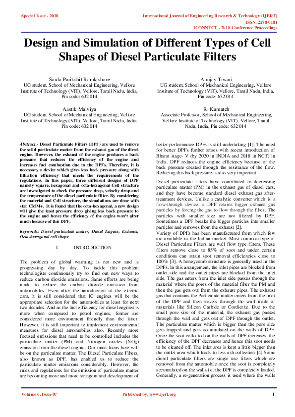 (PDF) Design and Simulation of Different Types of Cell Shapes of Diesel Particulate Filters