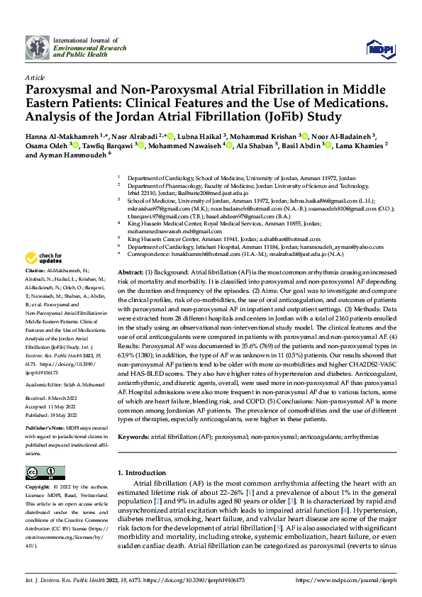 (PDF) Paroxysmal and Non-Paroxysmal Atrial Fibrillation in Middle Eastern Patients: Clinical ...