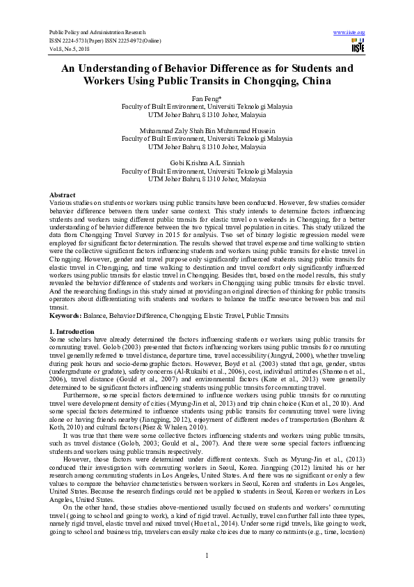 (PDF) An Understanding of Behavior Difference as for Students and ...