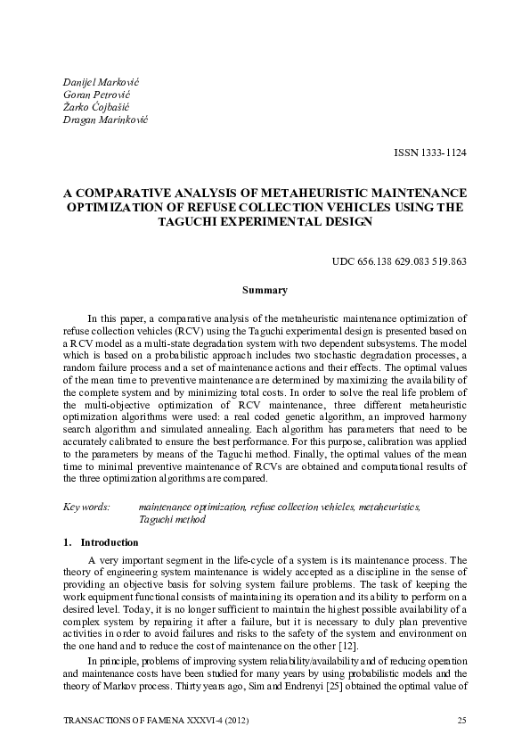 (PDF) A Comparative Analysis of Metaheuristic Maintenance Optimization ...