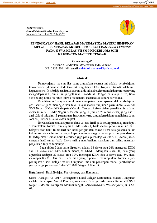 (PDF) Peningkatan Hasil Belajar Matematika Materi Himpunan melalui Penerapan Model Pembelajaran ...