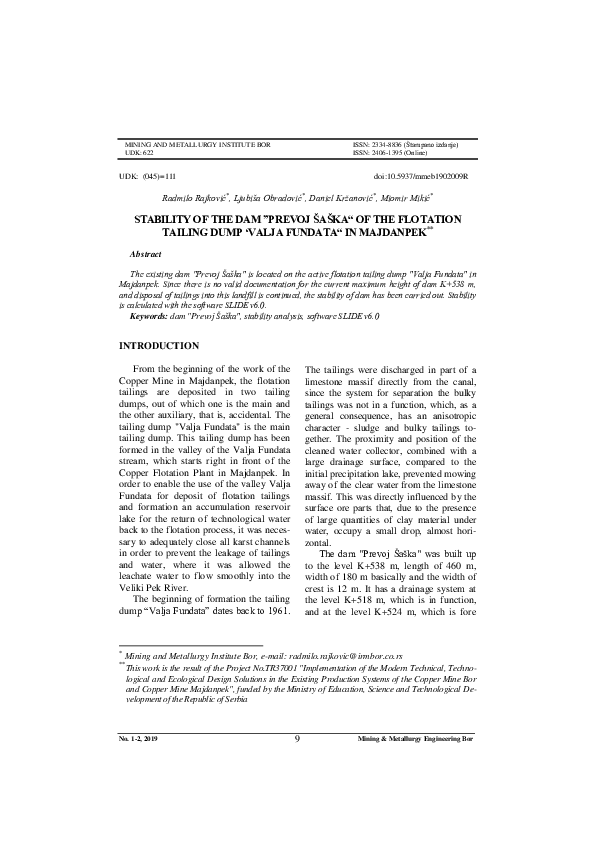 (PDF) Stability of the dam "Prevoj Šaška" of the flotation tailing dump ...