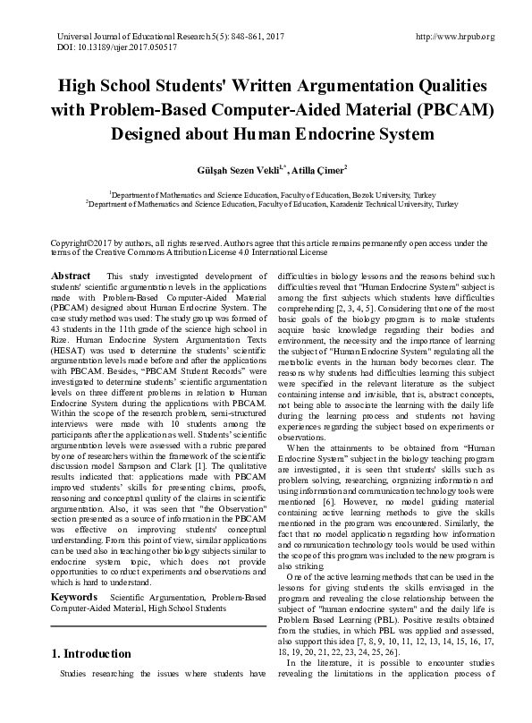 (PDF) High School Students' Written Argumentation Qualities with Problem-Based Computer-Aided ...