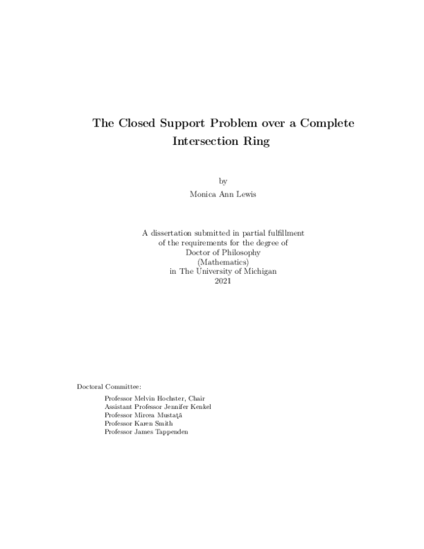 (PDF) The Closed Support Problem over a Complete Intersection Ring