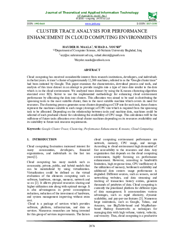 (PDF) Cluster Trace Analysis for Performance Enhancement in Cloud Computing Environments