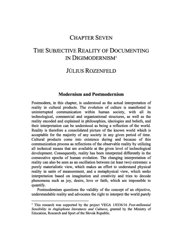 (PDF) The Subjective Reality of Documenting in Digimodernism