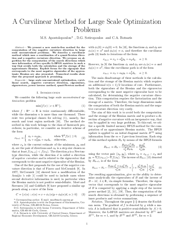 (PDF) A Curvilinear Method for Large Scale Optimization Problems