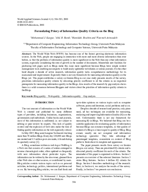 (PDF) Formulating Priority Coefficients for Information Quality Criteria on the Blog