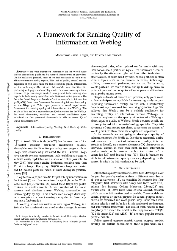 (PDF) Ranking Information Quality in Weblogs
