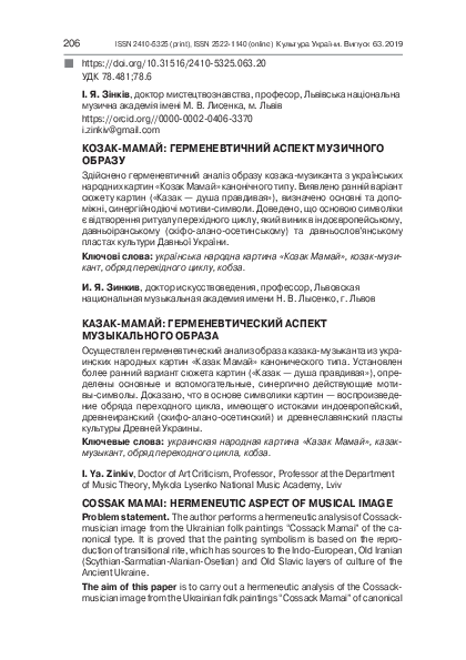 (PDF) Cossak Mamai: Hermeneutic Aspect of Musical Image