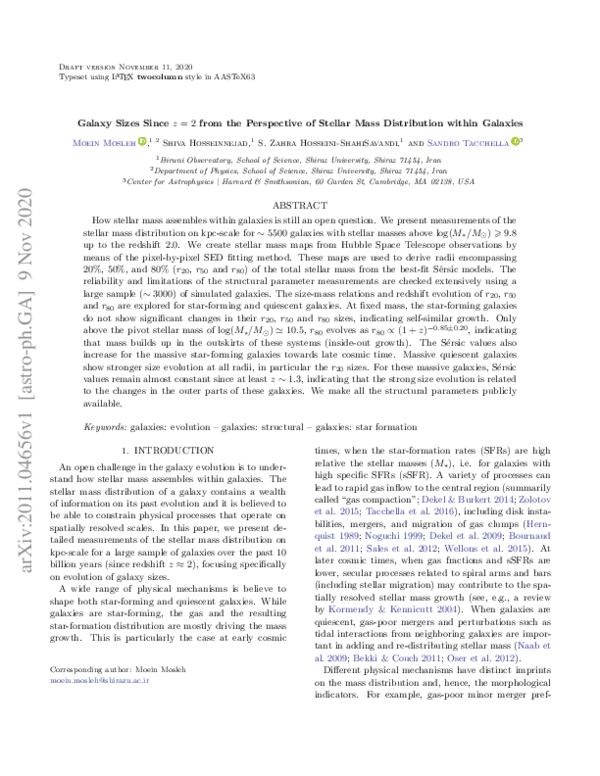 (PDF) Galaxy Sizes Since z = 2 from the Perspective of Stellar Mass ...