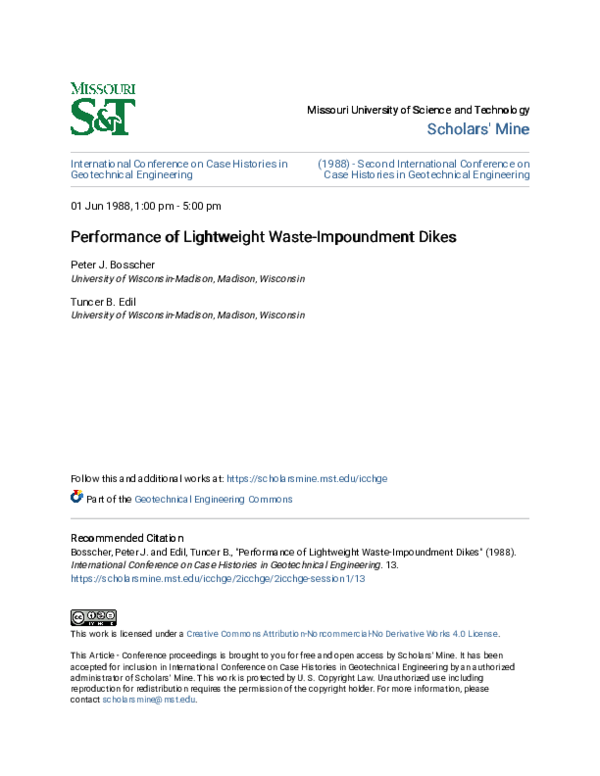 (PDF) Performance of Lightweight Waste-Impoundment Dikes