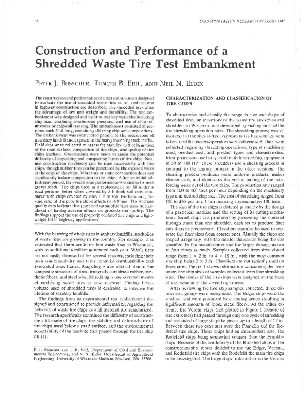 (PDF) Construction and performance of a shredded waste tire test embankment