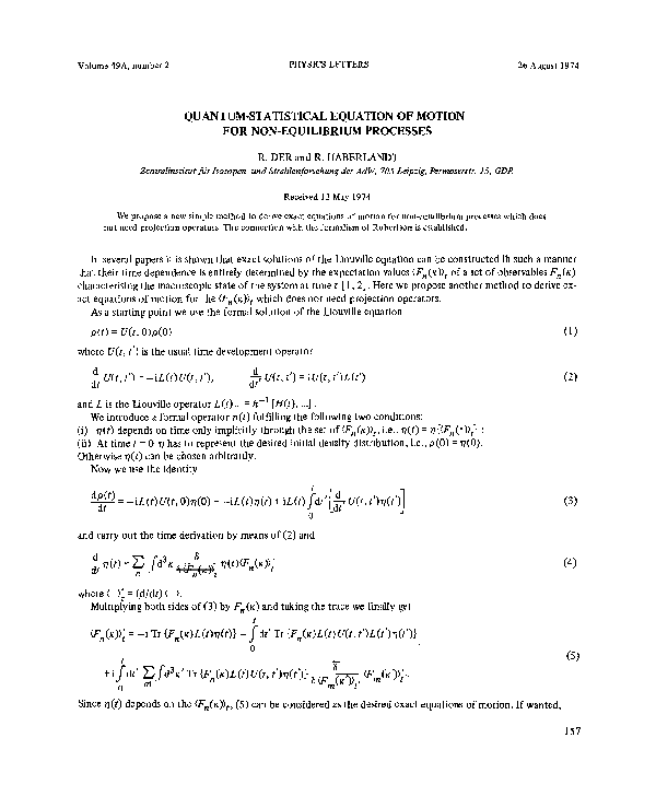 (PDF) Quantum-statistical equation of motion for non-equilibrium processes