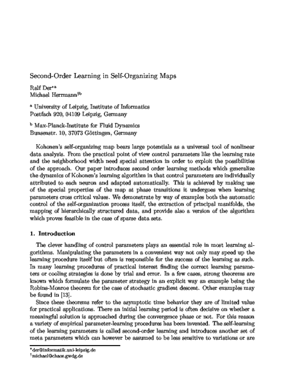 (PDF) Second-Order Learning in Self-Organizing Maps