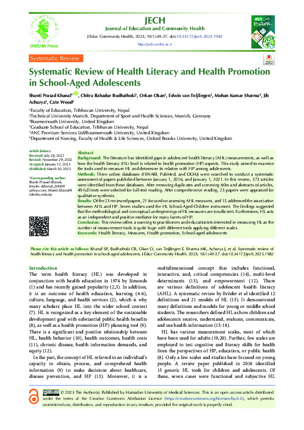 (PDF) Systematic Review of Health Literacy and Health Promotion in ...
