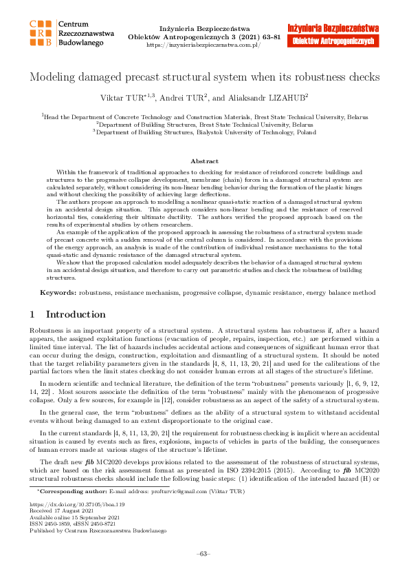 (PDF) Modeling damaged precast structural system when its robustness check