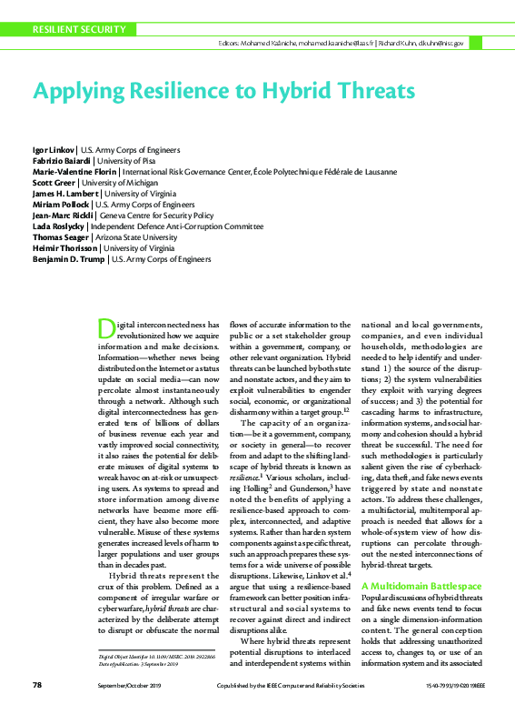 (PDF) Applying Resilience to Hybrid Threats