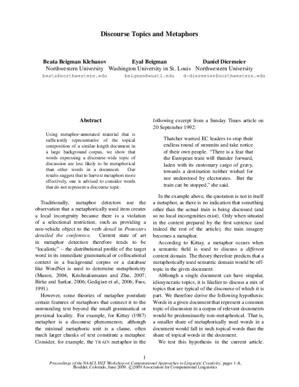 (PDF) Discourse topics and metaphors