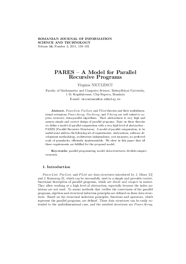 (PDF) PARES – A Model for Parallel Recursive Programs | Virginia Niculescu - Academia.edu
