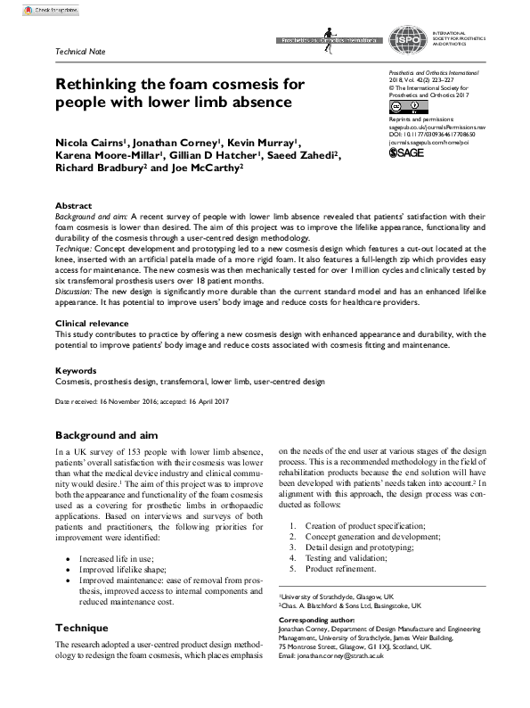 (PDF) Rethinking the foam cosmesis for people with lower limb absence