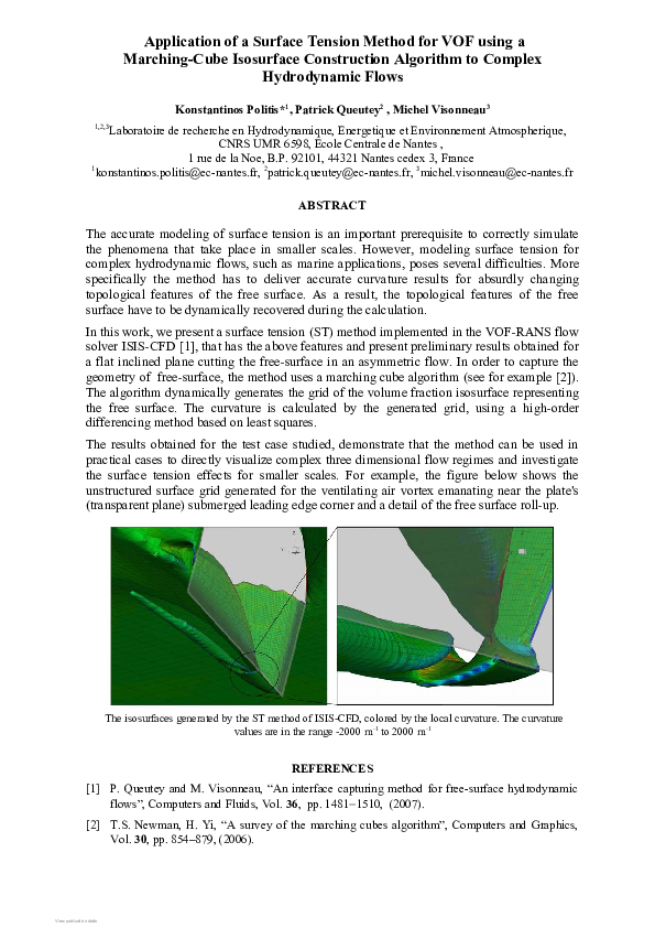 (PDF) Application of a Surface Tension Method for VOF using a Marching ...
