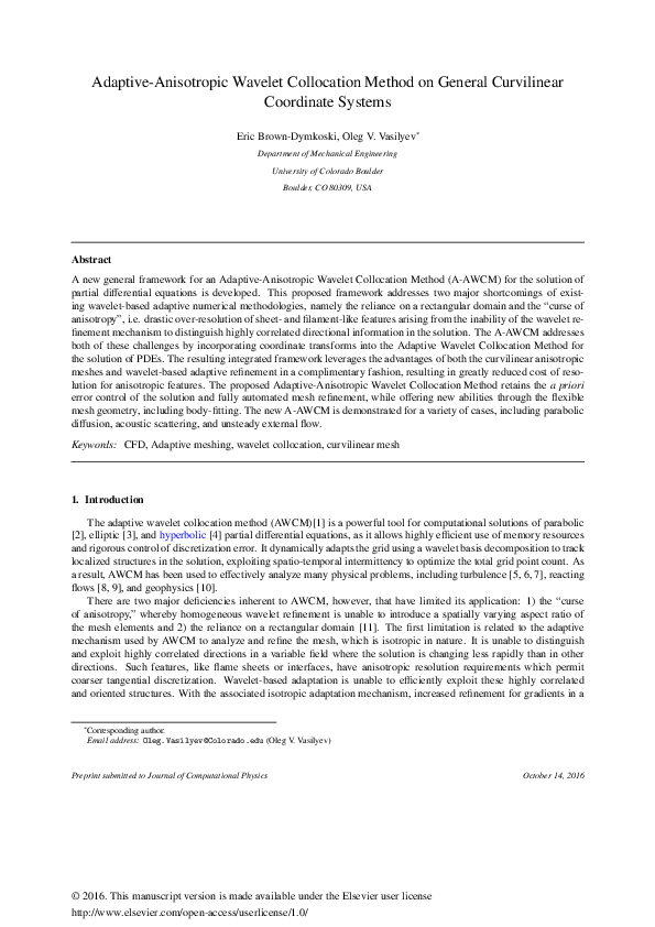 (PDF) Adaptive-Anisotropic Wavelet Collocation Method on general curvilinear coordinate systems