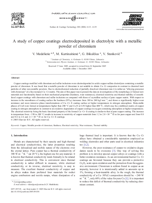 (PDF) A study of copper coatings electrodeposited in electrolyte with a metallic powder of chromium