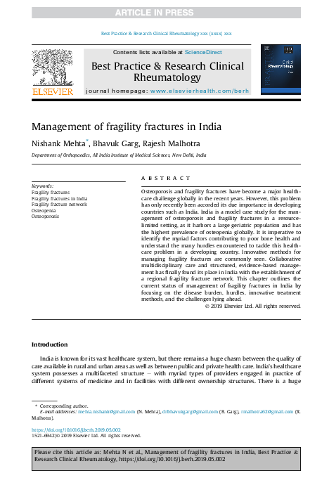 (PDF) Management of fragility fractures in India