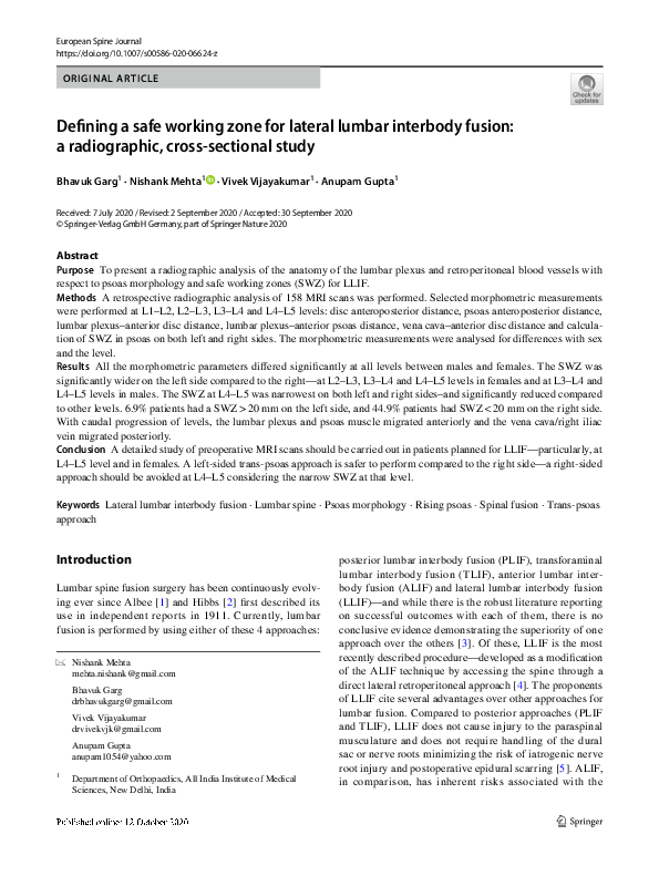 (PDF) Defining a safe working zone for lateral lumbar interbody fusion ...