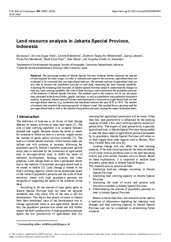 Land resource analysis in Jakarta Special Province, Indonesia