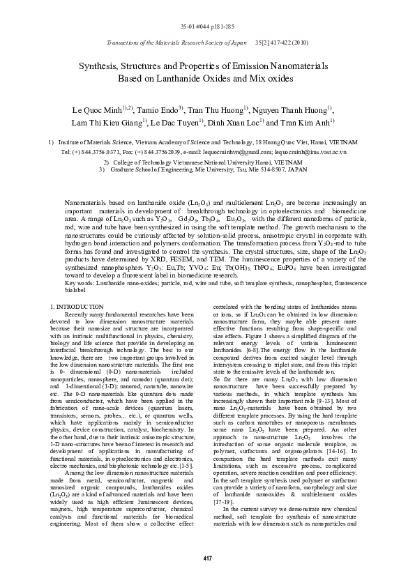 (PDF) Synthesis, Structures and Properties of Emission Nanomaterials ...