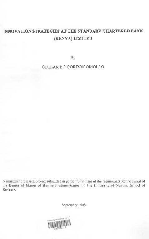(PDF) Innovation strategies at the standard chartered bank (Kenya) limited