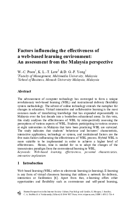 (PDF) Factors Influencing The Effectiveness OfA Web-based Learning Environment:An Assessment ...