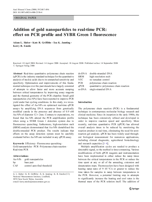 (PDF) Addition of gold nanoparticles to real-time PCR: effect on PCR ...