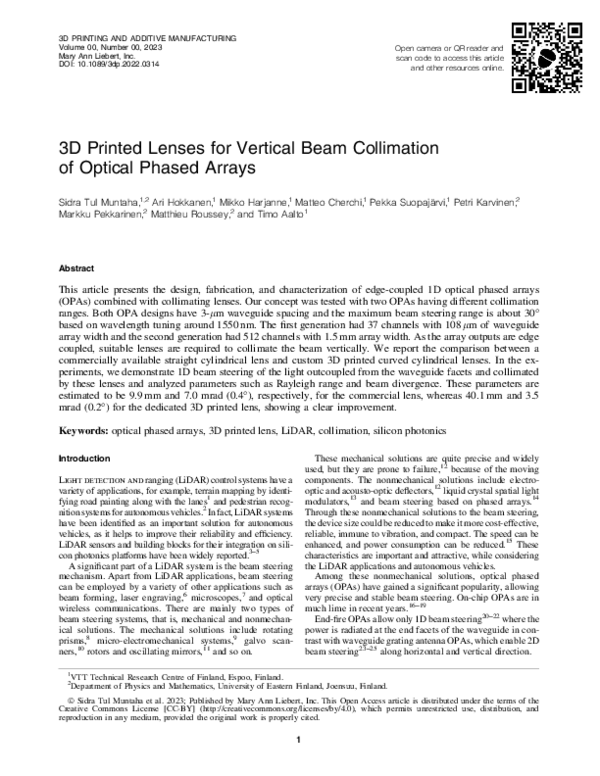 Pdf 3d Printed Lenses For Vertical Beam Collimation Of Optical Phased Arrays