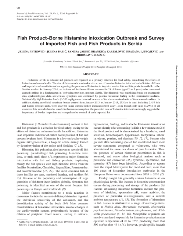 (PDF) Fish Product–Borne Histamine Intoxication Outbreak and Survey of ...