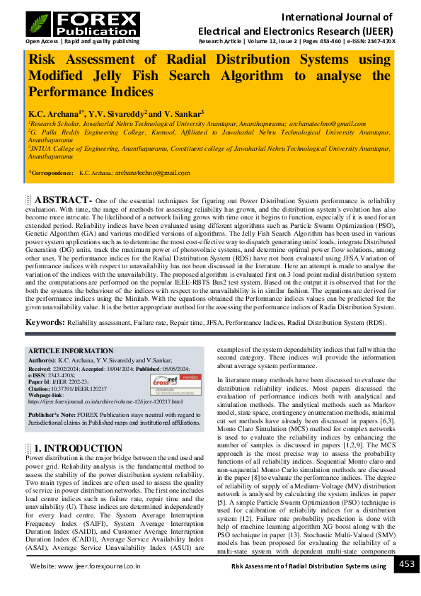 (PDF) Risk Assessment of Radial Distribution Systems using Modified Jelly Fish Search Algorithm ...