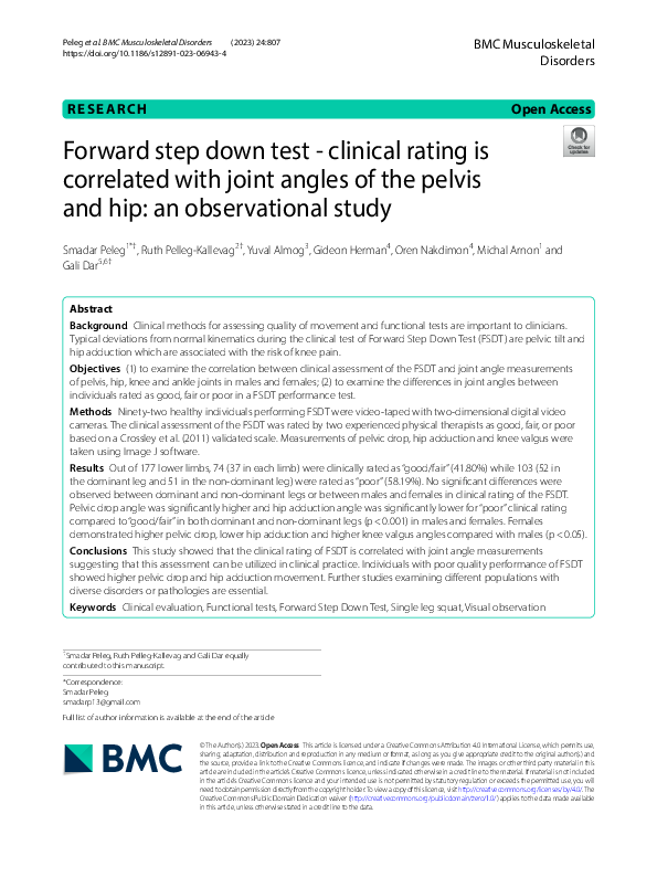 (PDF) Forward step down test - clinical rating is correlated with joint ...