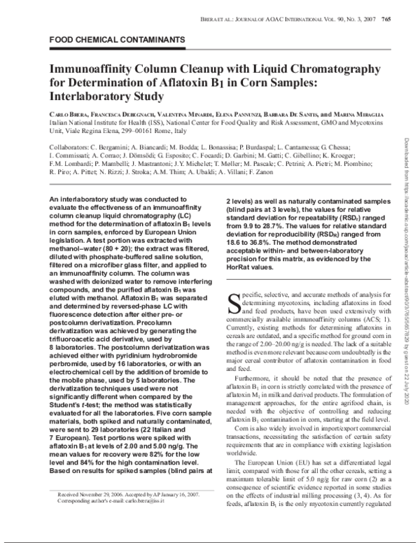 (PDF) Immunoaffinity Column Cleanup with Liquid Chromatography for ...