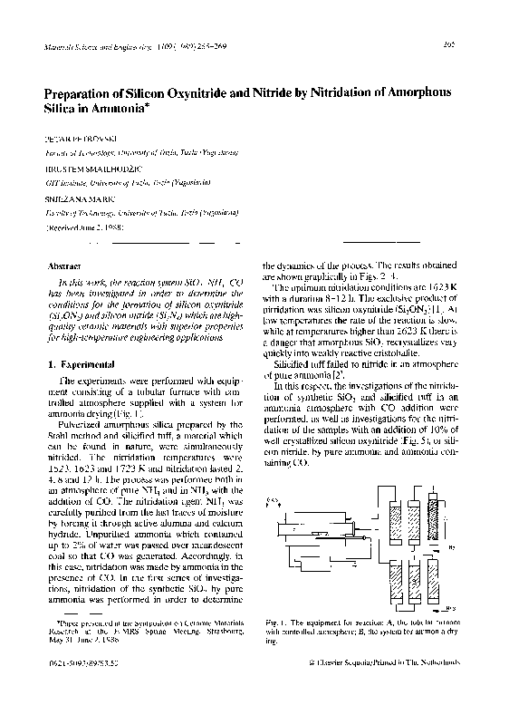 (PDF) Preparation of silicon oxynitride and nitride by nitridation of ...