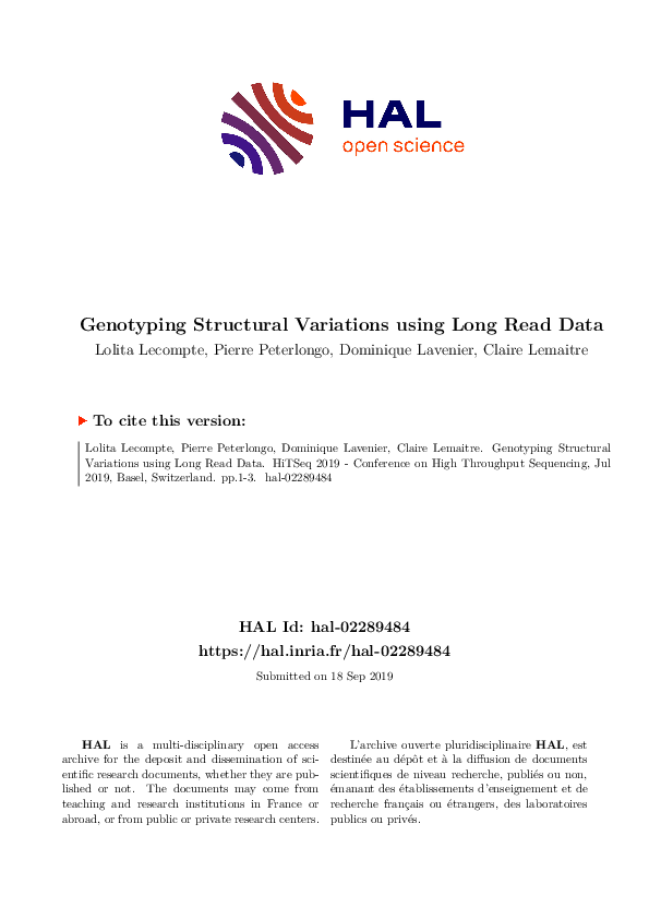 (PDF) Genotyping Structural Variations using Long Read Data