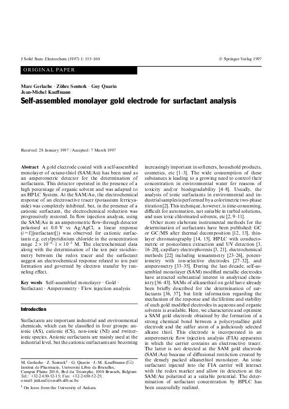 (PDF) Self-assembled monolayer gold electrode for surfactant analysis